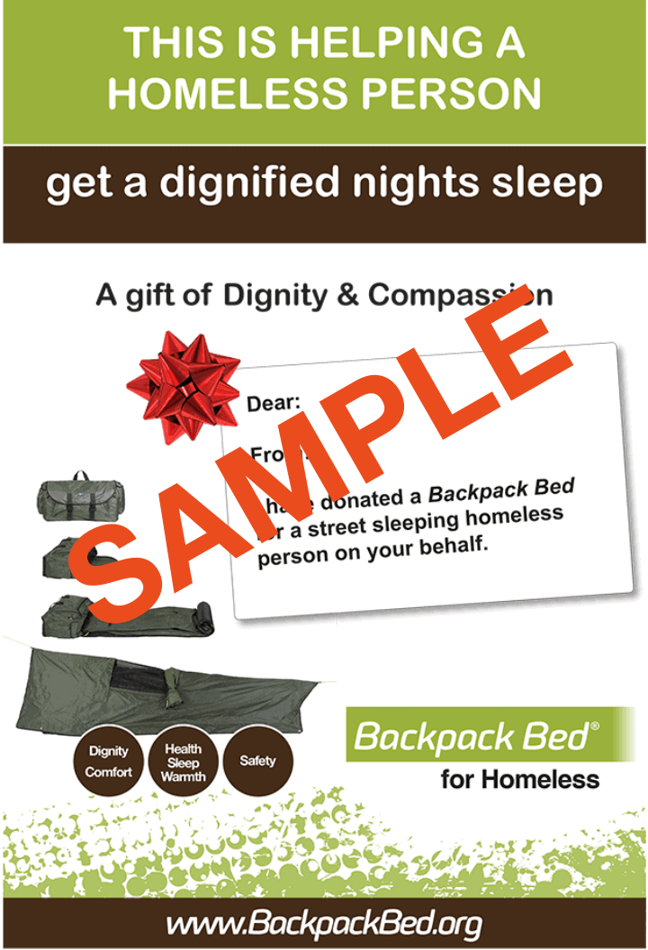 Charity Gift Card | Help Homeless | Backpack Bed For Homeless